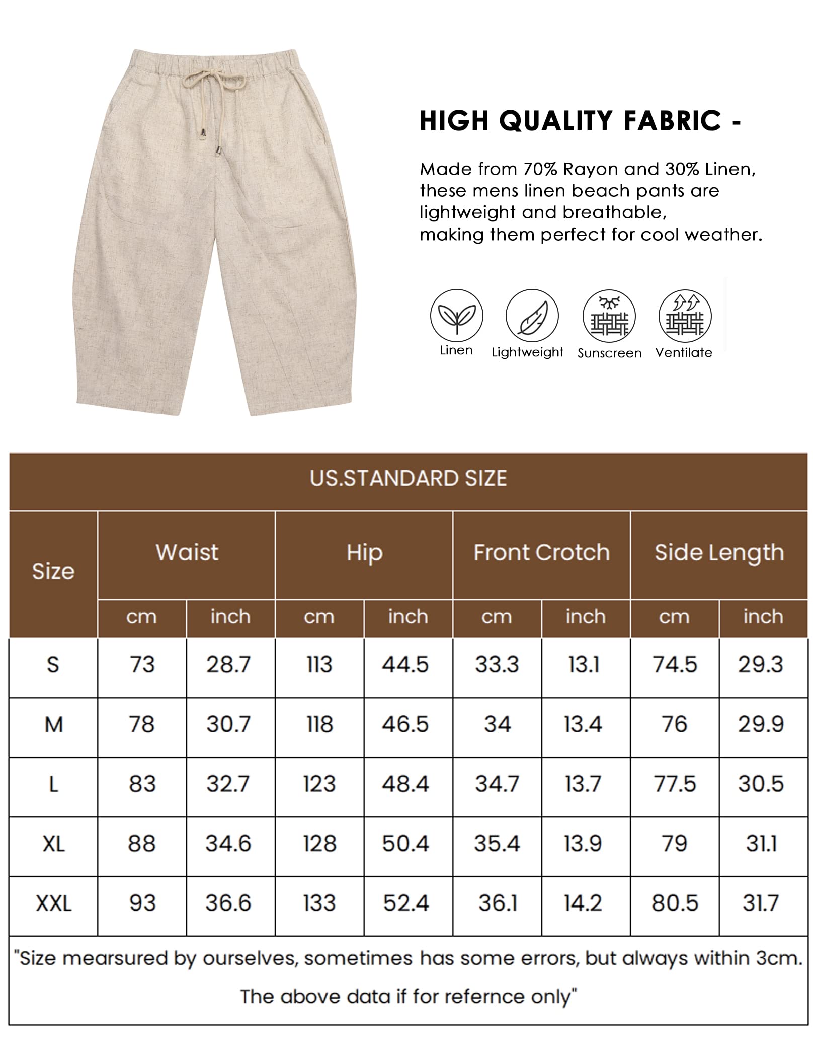 COOFANDY Mens Linen Yoga Pants Casual Elastic Waist Capri Beach Pants Lightweight Harem Pants, Army Green, M