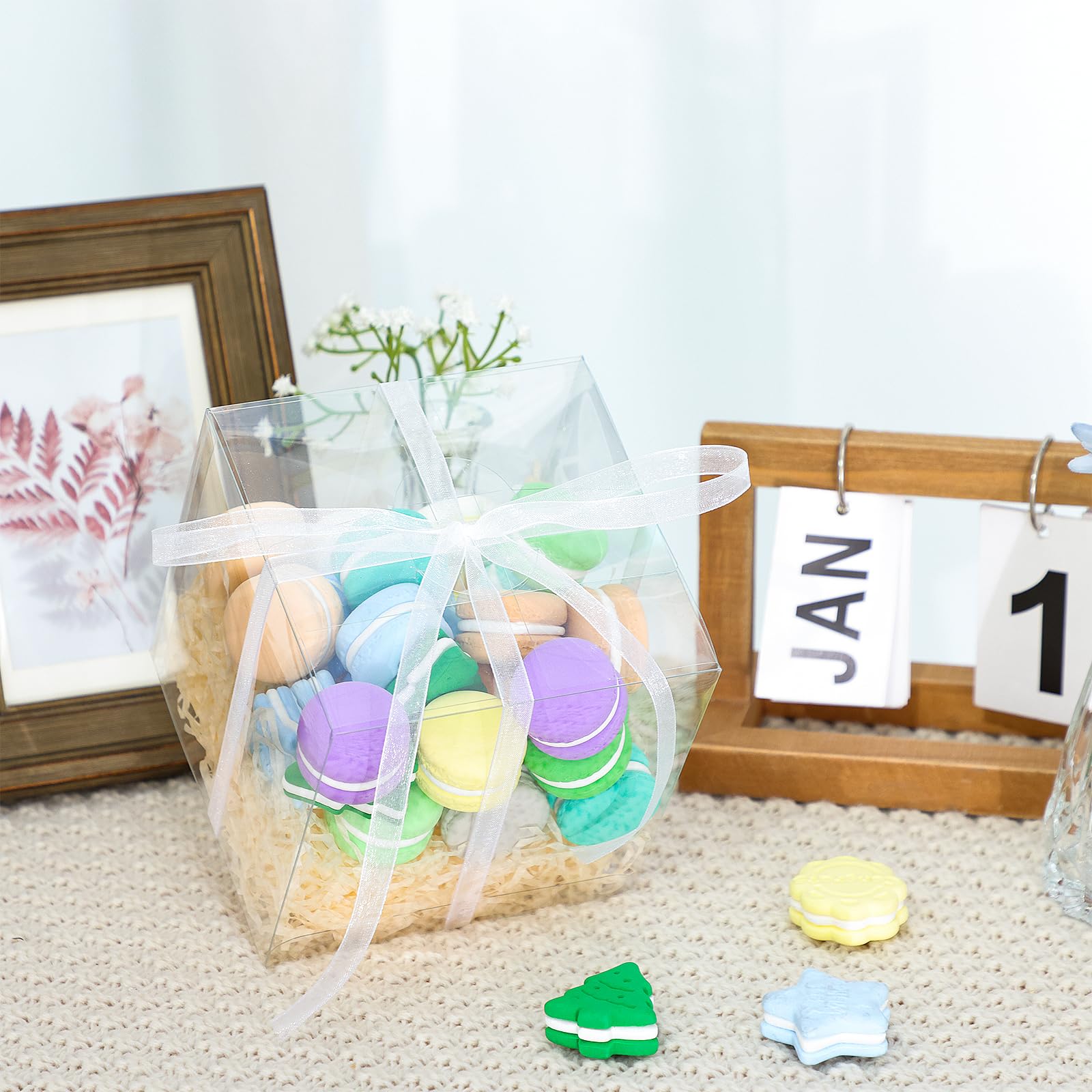 Moretoes 45pcs Clear Boxes, 5x5x5 Inches Clear Gift Boxes for Favors, PET Clear Plastic Small Gift Boxes with Lids