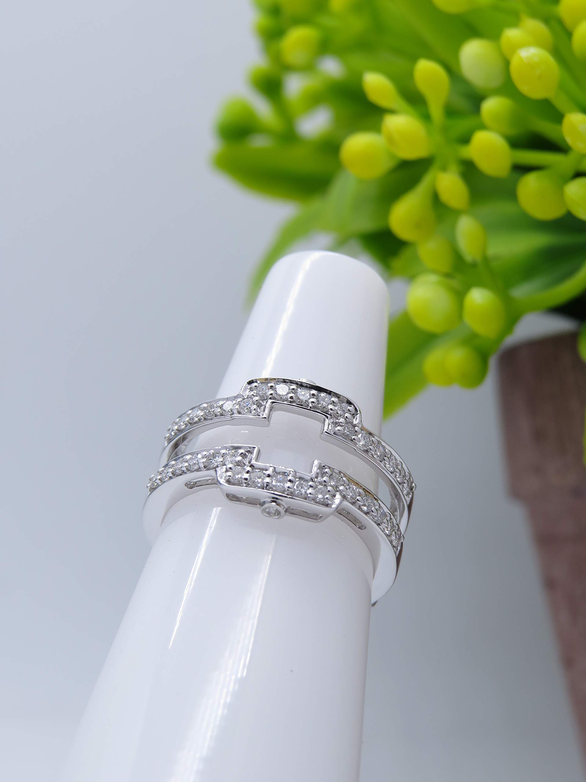 Dazzlingrock Collection 0.50 Carat (ctw) Round White Diamond Ladies Anniversary Wedding Enhancer Guard Double Band 1/2 CT, 14K White Gold, Size 6