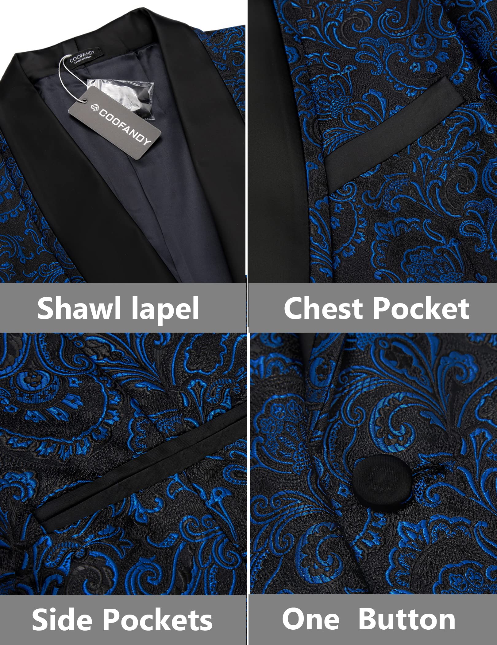 COOFANDY Men's Floral Tuxedo Suit Jacket Slim Fit Dinner Jacket Party Prom Wedding Blazer Jackets