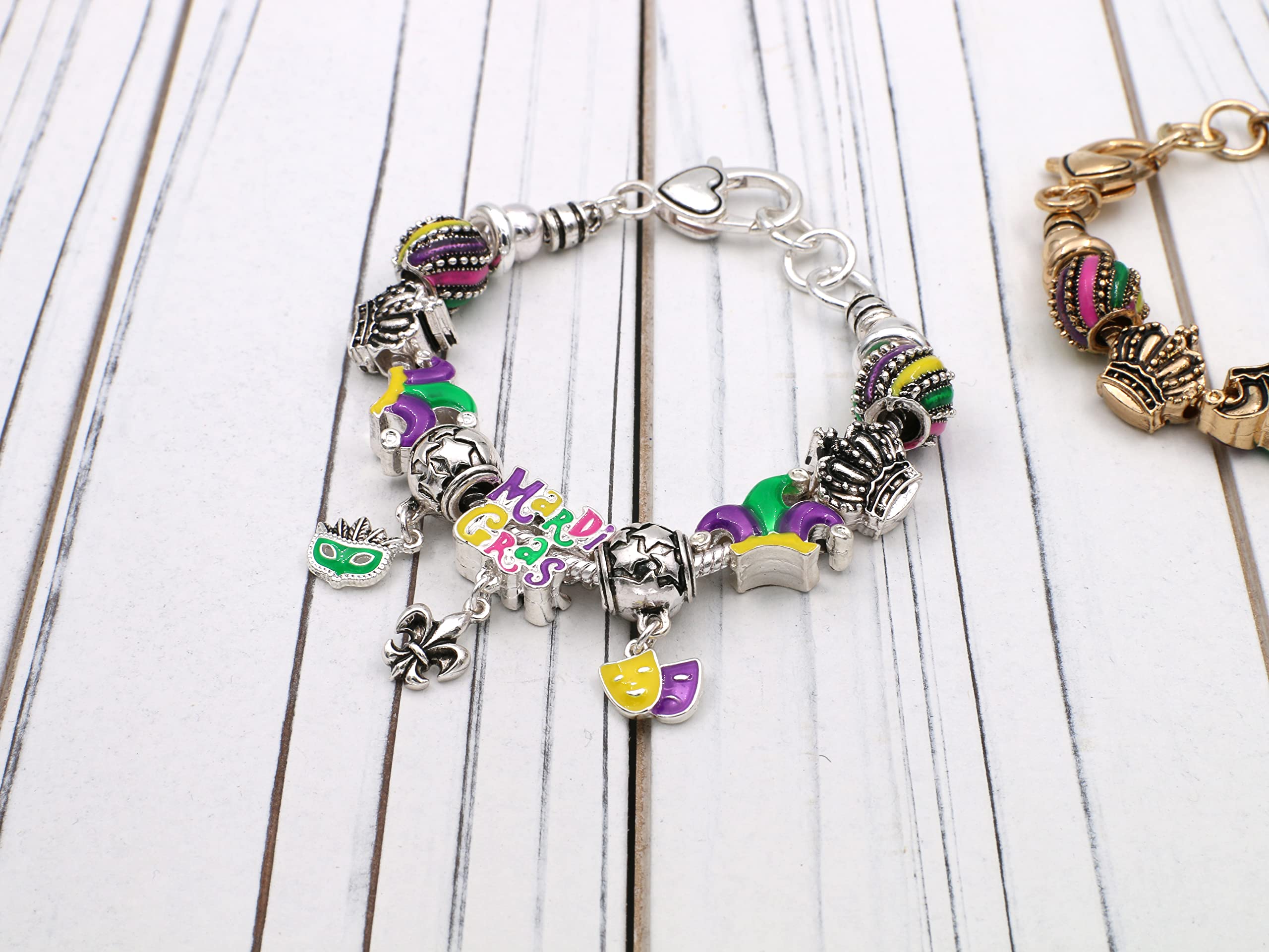Elosee Mardi Gras Theme Multicolor Charms Bracelet (Silver)