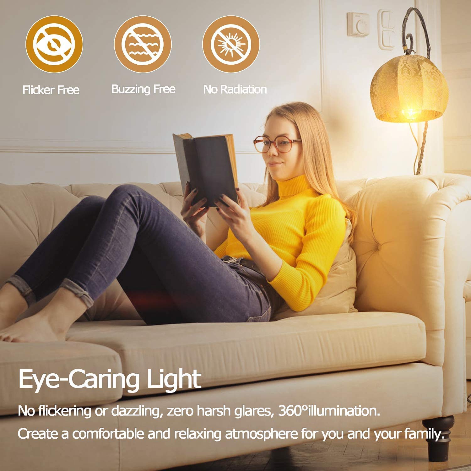 Dimmable T10 LED Bulbs 3000K Soft White,8W Edison Frosted Tubular Filament LED Light Bulbs, 60-75 Watt Equivalent,800Lm, E26 Medium Base Lamp Bulb for Desk Lamp, Pendant Lights,Pack of 6.