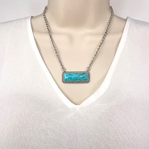 Elosee Turquoise Stone Bar Shape Pendant Chain Necklace 18 Inch (Turquoise)