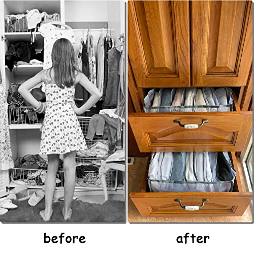 MACAJICHO Wardrobe Clothes Organizer, 2PCS Clothes Organizer for Folded Clothes Washable Mesh Nylon Baby Clothes Organizer, Drawer Organizer for Clothes, T-shirts, Socks, Jeans, Bra(Grey, 7 Grids)