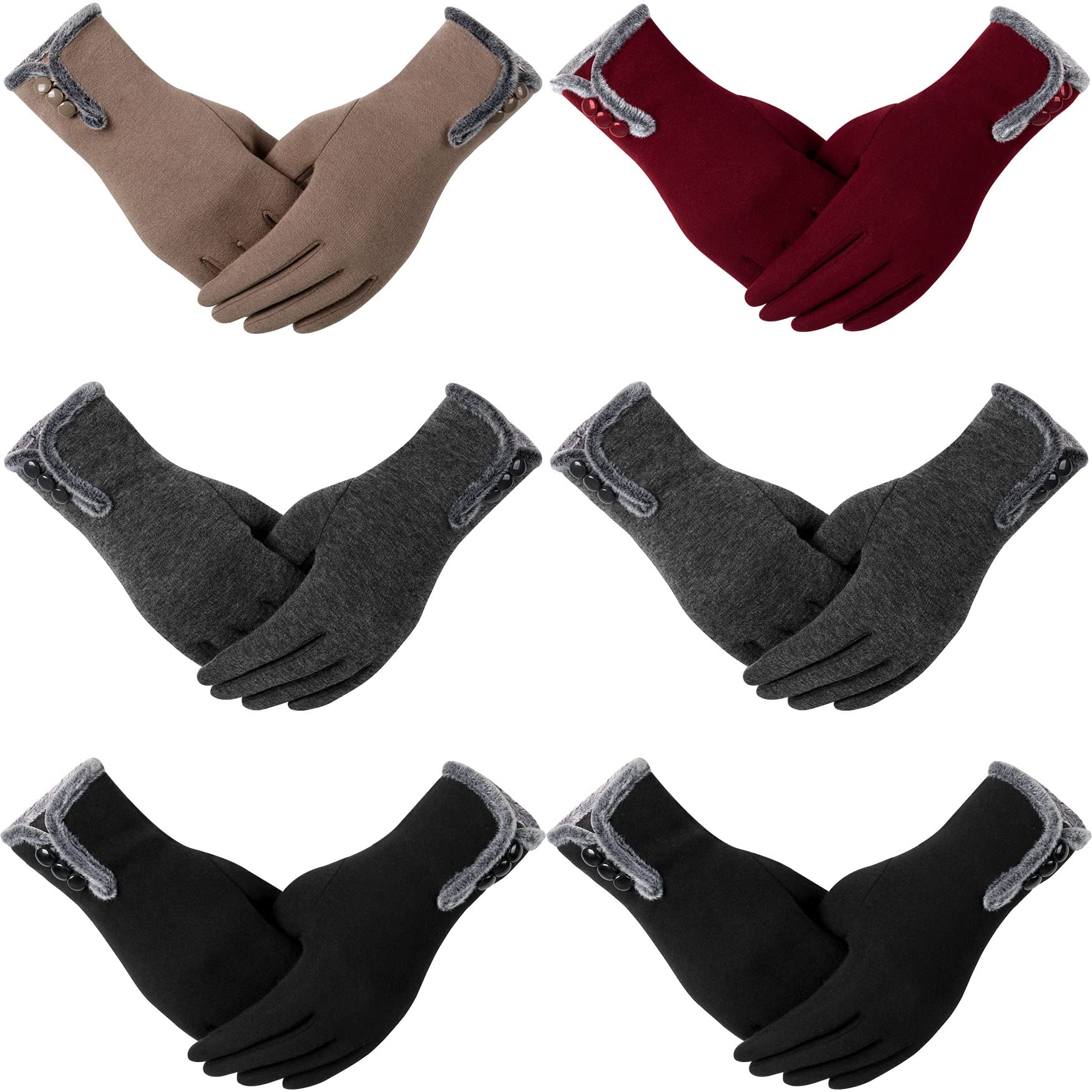 Dimore 3 Pairs Winter Gloves for Women Cold Weather Girls with Touch Screen Fingers Warm Thick Texting (B-3pair(1Black+1Dgrey+1Khaki))