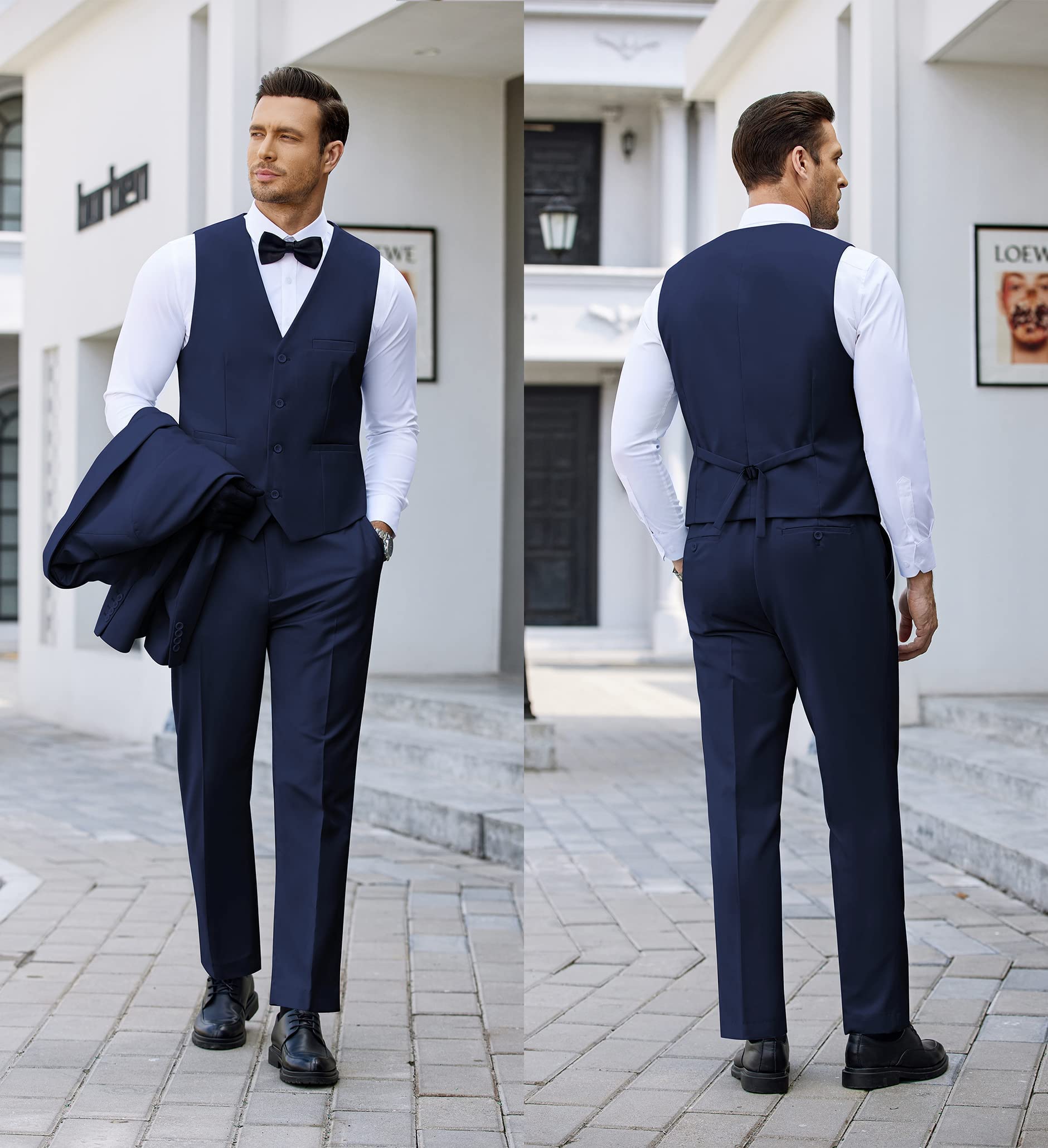 COOFANDY Men's 3 Pieces Suit Elegant Tux Wedding Prom Party Tuxedo Blazer Navy Blue XXL
