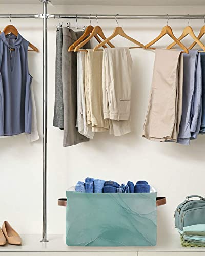 Large Storage Baskets Bins Green Marble Collapsible Storage Box Laundry Organizer for Closet Shelf Nursery Kids Bedroom Aqua Nature Stone Agate