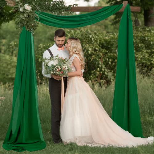 FUHSY Wedding Arch Draping Fabric Green Emerald Chiffon Fabric Drapes 20FT 1 Panel Sheer Curtain Backdrop Wedding Arch Drapes Wedding Drapery Decor for Reception Ceremony Stage Ceiling Draping Kit