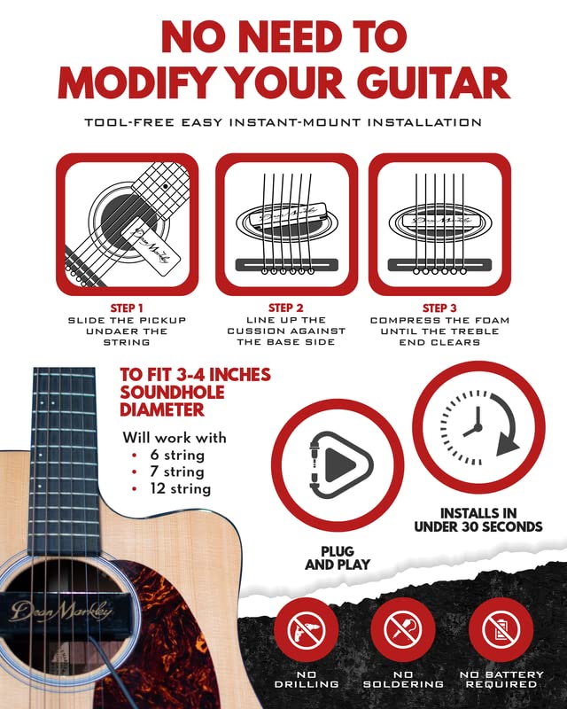Dean Markley Pro Mag Grand Acoustic Guitar Humbucker Pickups, Maple Wood Design Active Soundhole Pickup Ebony Finish, Hum-Cancelling Acoustic Guitar Pickup for Studio Recording and Live Performance