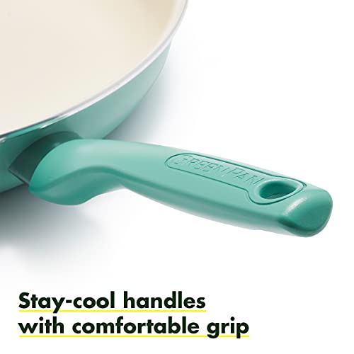 GreenPan Rio Healthy Ceramic Nonstick 13.5" Frying Pan Skillet with Helper Handle, PFAS-Free, Dishwasher Safe, Turquoise