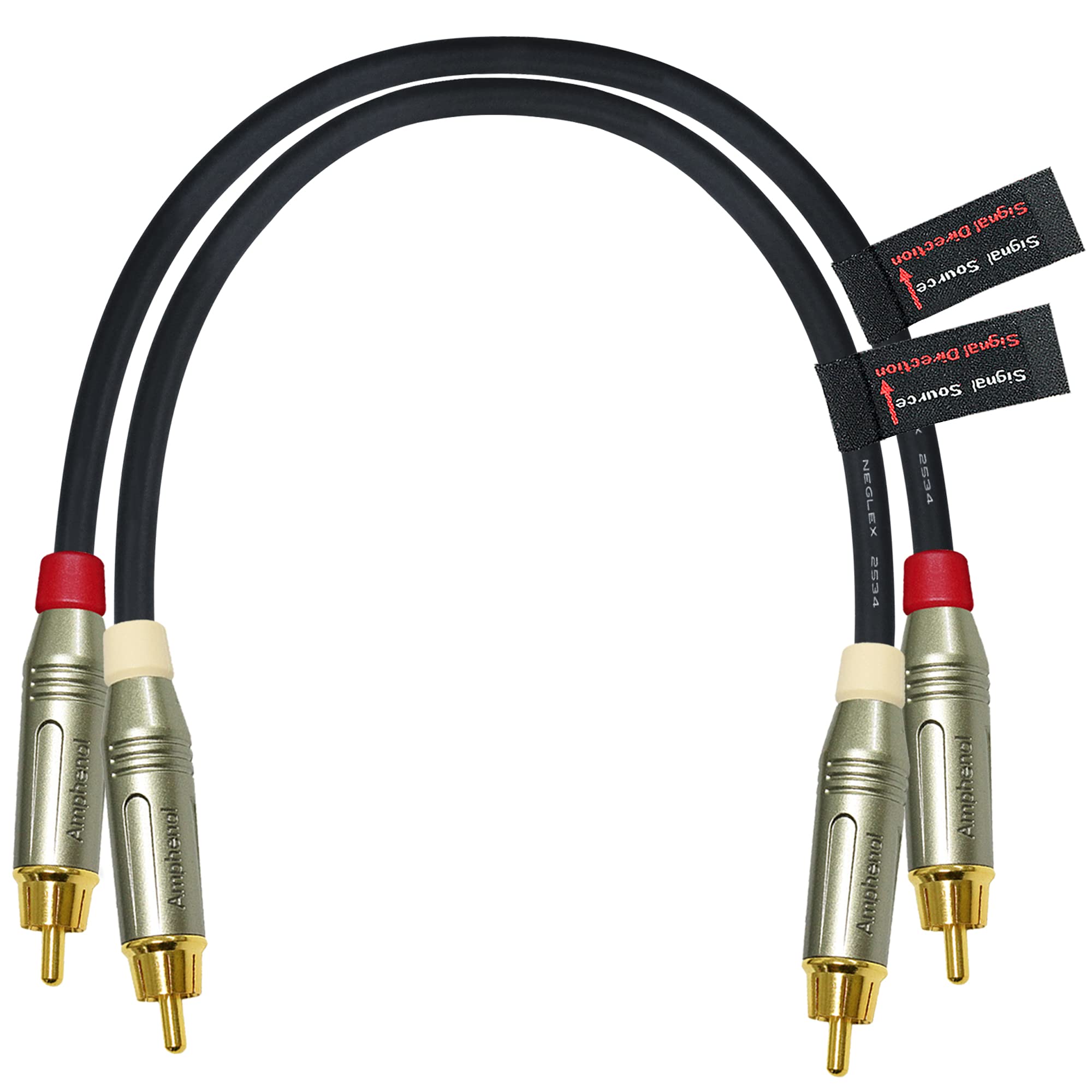 WORLDS BEST CABLES 1 Foot – Directional Quad High-Definition Audio Interconnect Cable Pair Custom Made Using Mogami 2534 Wire and Amphenol ACPR Die-Cast, Gold Plated RCA Connectors