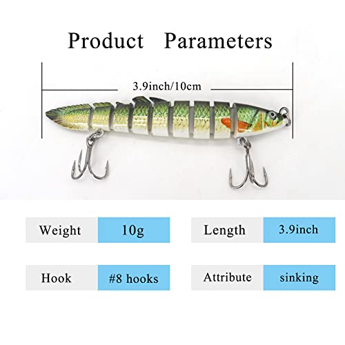 Fishing Lures for Freshwater 3pcs Animated Swimbaits for Bass, Catfish, Pike, Snakehead, Trout, Salmon (A-3.9",0.35oz)