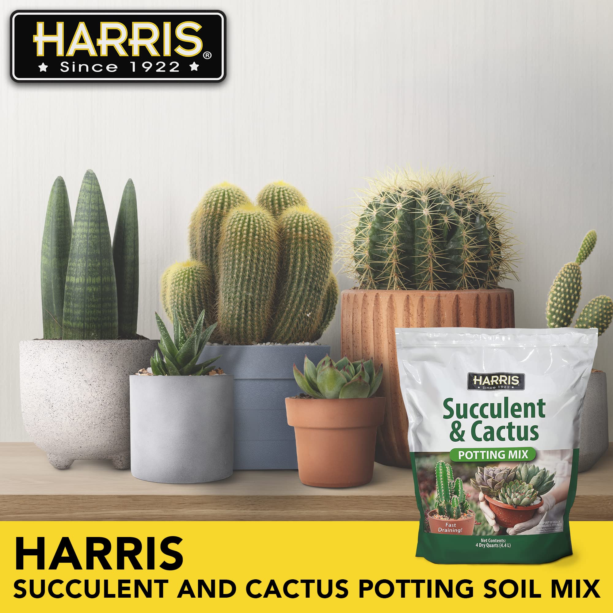 Harris Premium Succulent and Cactus Potting Soil Mix, Fast Draining with Added Nutrients, 4 Quarts
