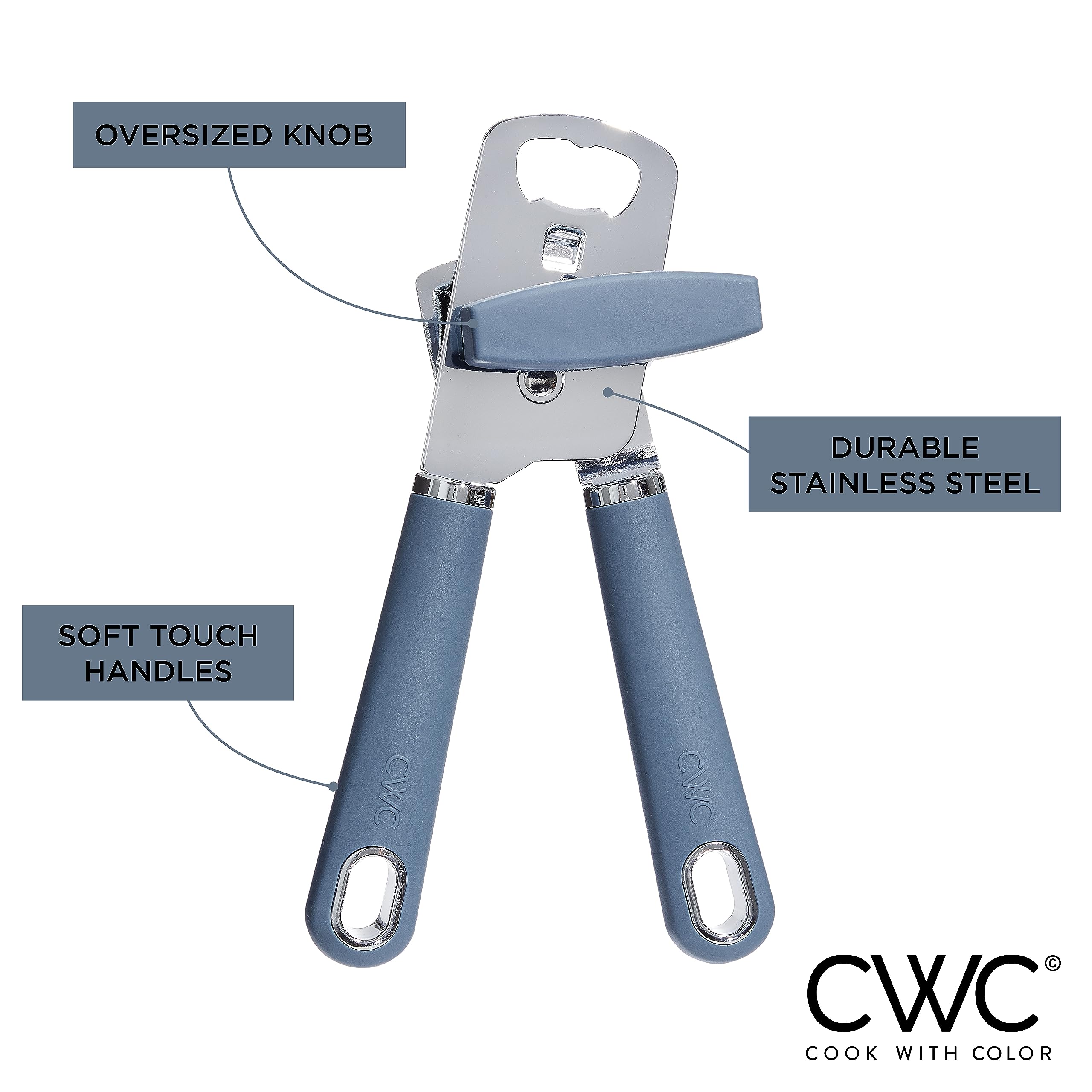 COOK WITH COLOR Manual Can Opener with Soft Grip Handles - Effortlessly Open Cans with Comfort and Precision (Sage)