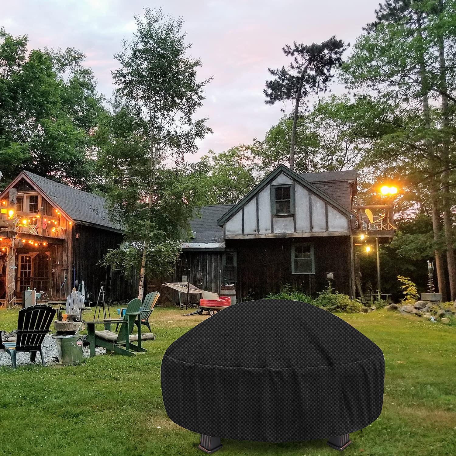 Fire Pit Cover Round, Fits 44-50 Inch Firepit or Fire Bowl, Outdoor Waterproof Patio Fire Table Cover, 48ββ D X 18ββ H