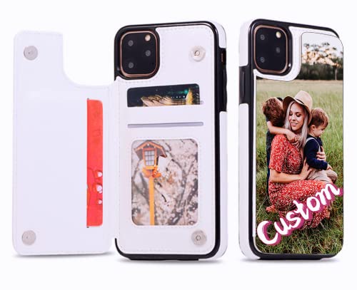 Unique-Custom-Gift Personalized Photo Flip Leather Wallet Case with Card Holder For Apple iPhone 7 8 Plus SE2 XR XS 11 12 13 14 Pro Max, Customize Picture Text PU Kickstand Double Magnetic Cover