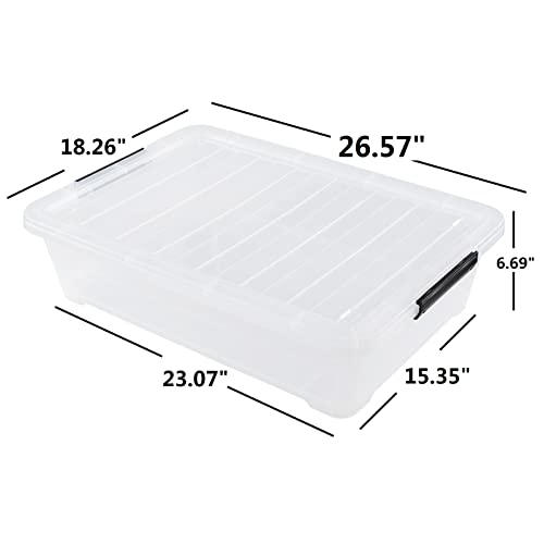 Saedy 4 Pack 40 Qt Plastic Underbed Storage Container Box with Wheels, Clear