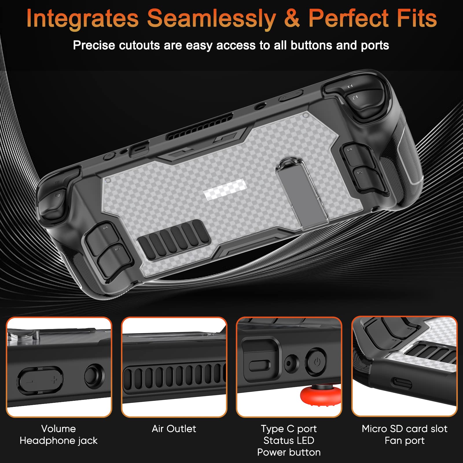 GORIXER Protective Case for Steam Deck with Kickstand, TPU Protector Cover Accessories with Stand & Screen Protector & Thumb Grips, Full Protection, Non-Slip, Anti-Collision for Steam Deck - Black