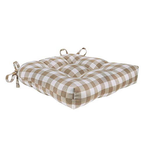 GoodGram Gingham Plaid Buffalo Checkered Premium Plush Country Farmhouse Chair Cushion Pads with Tear Proof Ties - Assorted Colors (8, Linen)