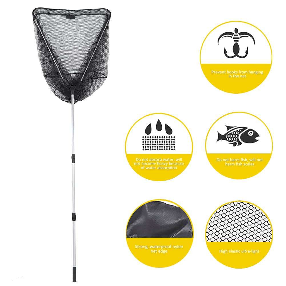 Fishing Net, Integrated Waterproof Aluminum Alloy Telescopic Triangular Folding Portable PE Fishing Net Tool Accessory(230cm)