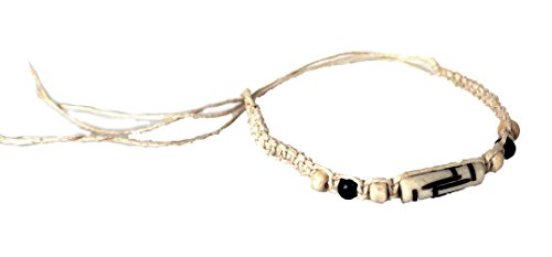 Rubber Double Strap Jesus Sandals By Imperial Hawaii for Women Men and Teens with 1 Braded Natural Hemp Anklet Bracelet Bundle - 2 Items (5, Black)