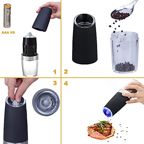Sunbag Electric Gravity Salt and Pepper Mill,Battery Operated Automatic Salt and Pepper Mill - Blue LED Light,Adjustable Coarseness,One Handed Operation