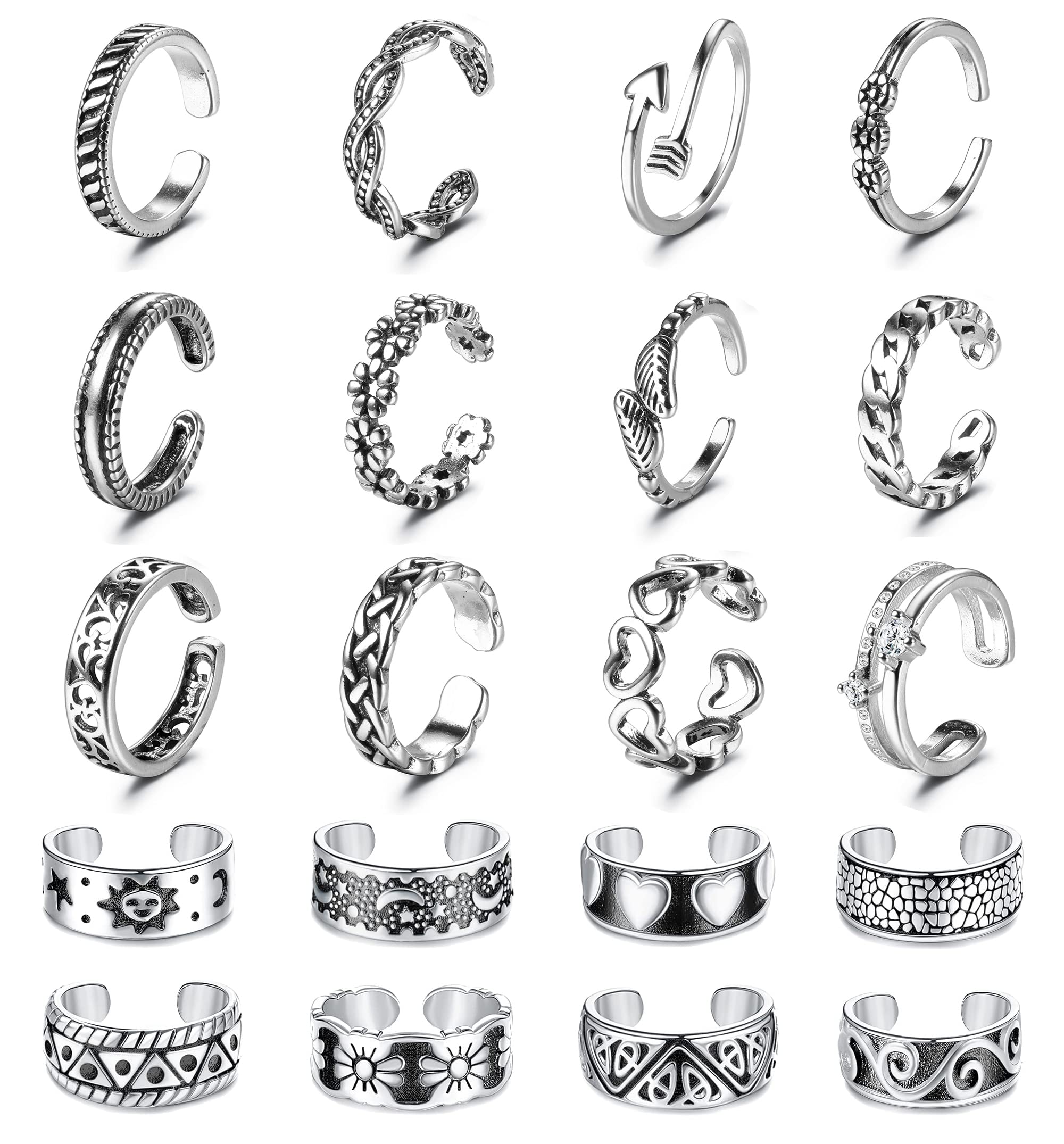 FIBO STEEL 20PCS Toe Rings for Women Vintage Open Cuff Toe Ring Set Summer Beach Foot Jewelry Adjustable