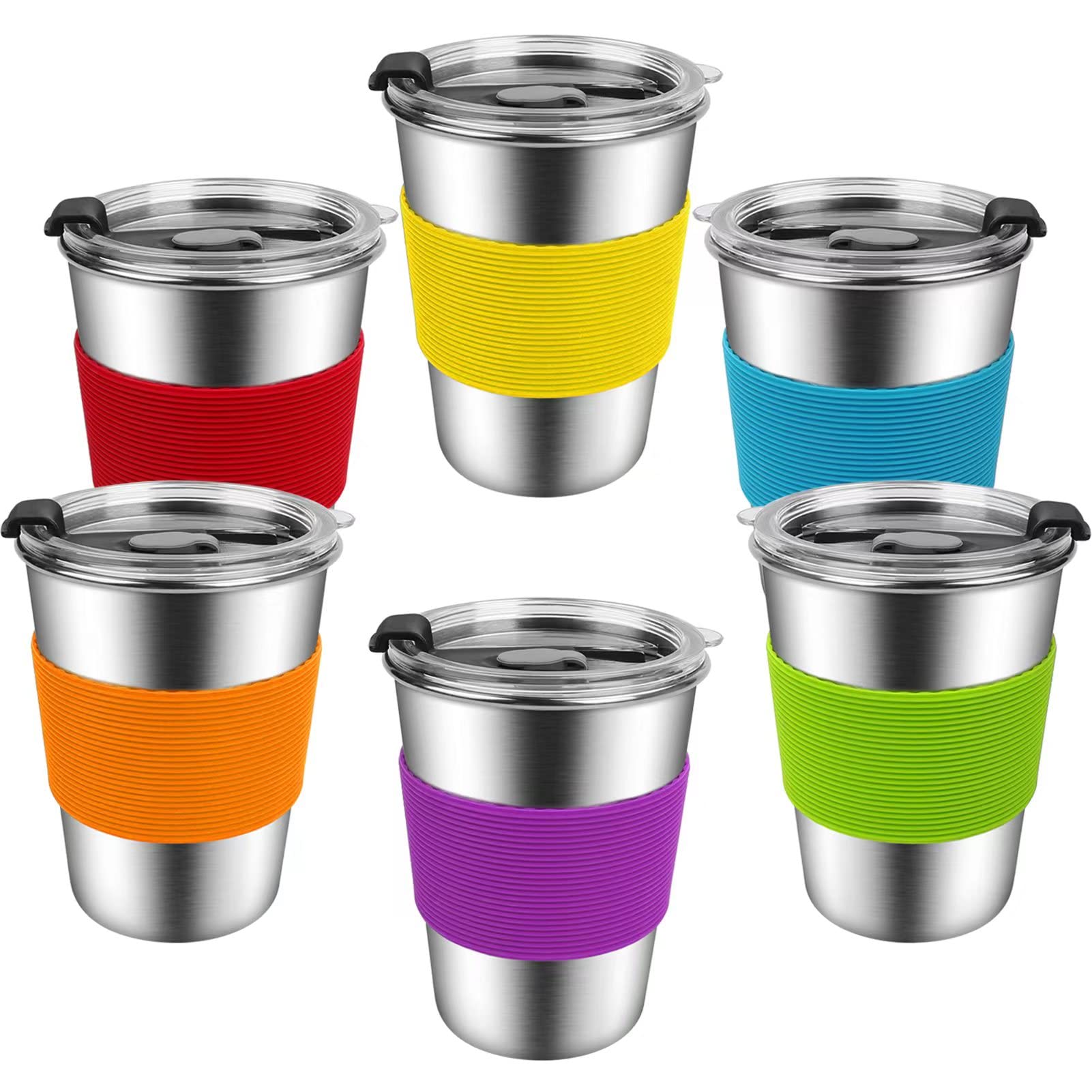 EWSNmata Kids Stainless Steel Cups, 12oz Toddlers Tumbler Spill Proof for School, Kids Metal Drinking Glasses, 6 Pack Unbreakable Water Glasses for Children, Adults, Outdoor, Indoor