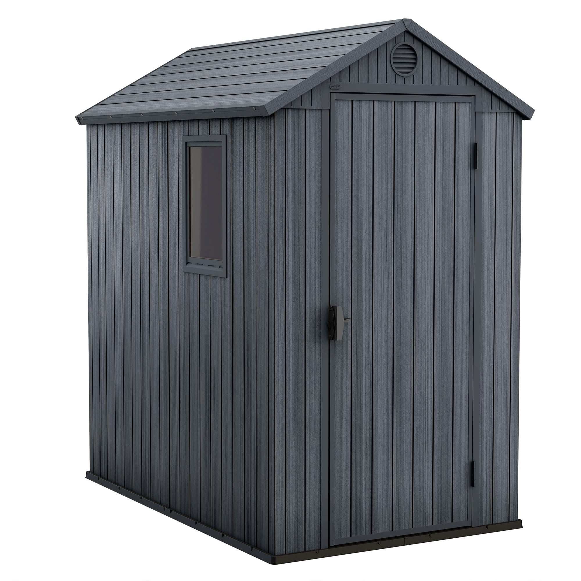 Keter Darwin 4 x 6 Foot Outdoor Garden Tool Storage Shed Backyard Utility Organizer Bundled with 40 Inch Steel Shelving Kit, Graphite Gray