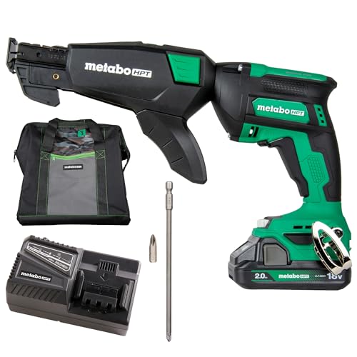 Metabo HPT Cordless 18V MultiVolt™ Drywall Screw Gun Kit | Includes Collated Screw Magazine Attachment | Includes 1-18V 2.0 Ah Battery | Lifetime Tool Warranty | W18DAQB