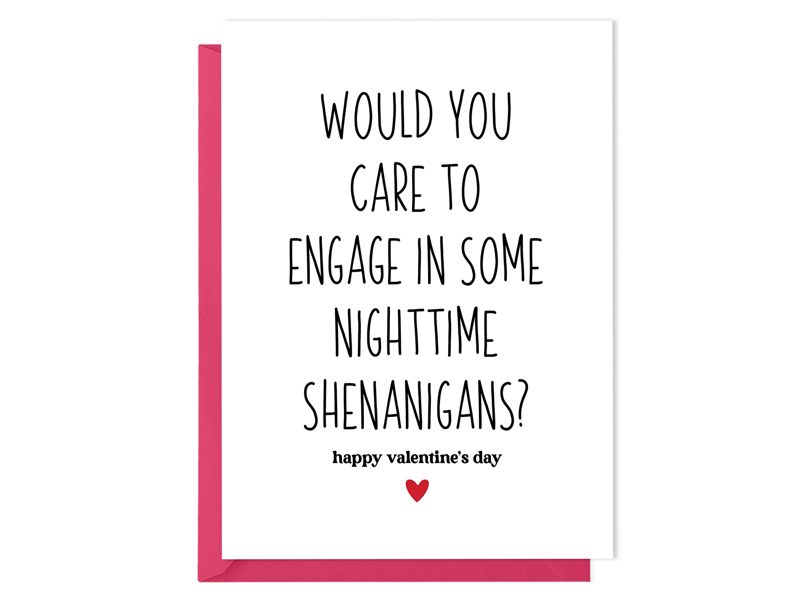 Funny Valentine's Day Card - Would You Care To Engage In Some Nighttime Shenanigans - Card for Husband, Naughty Valentine Card for Her
