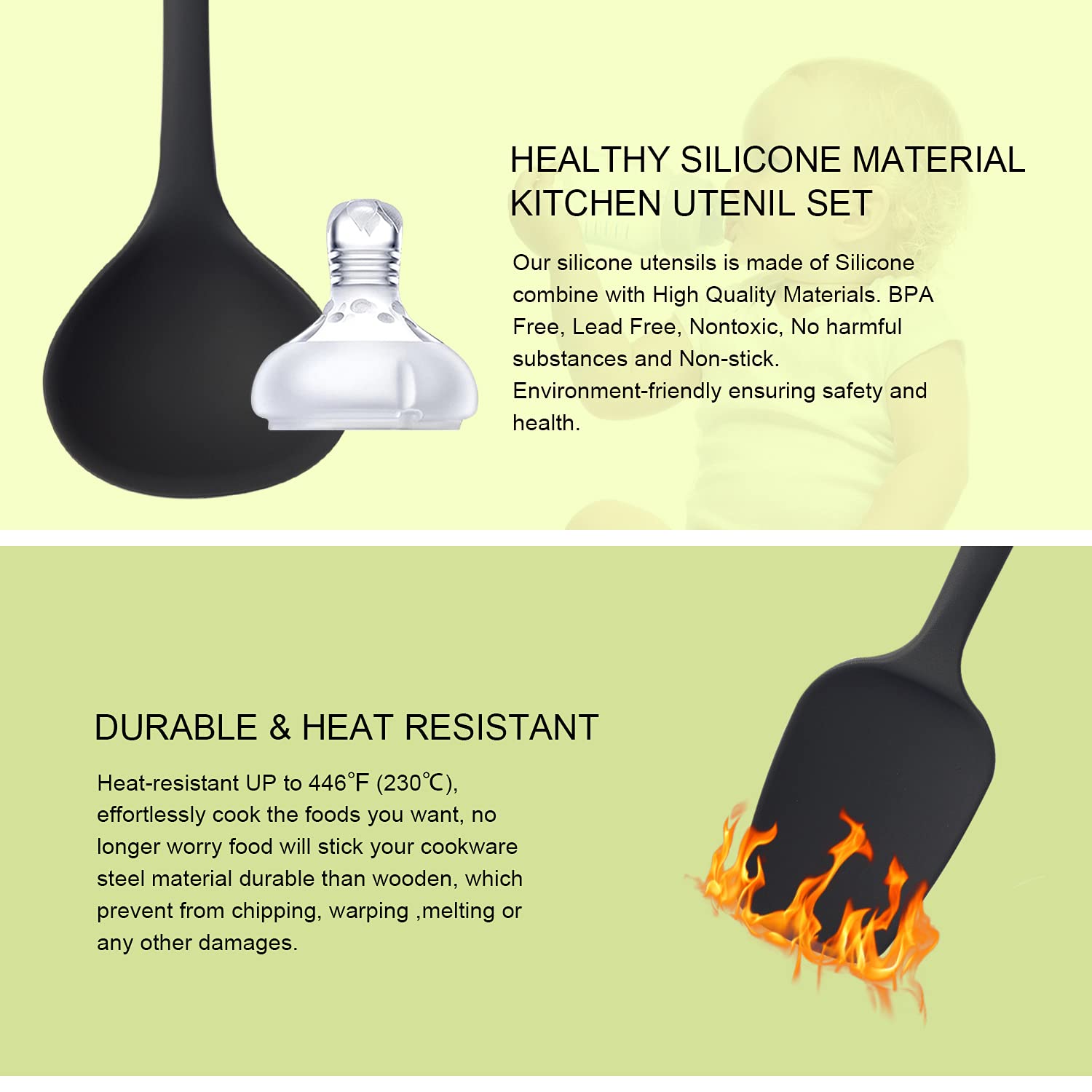 Cooking Utensils Set,Silicone Kitchen Utensil Set 15PCS,Non-Stick Silicone Kitchen Utensils,Heat Resistant 446°F Kitchen Tool Set,kitchen essentials for new home(Non Toxic) Black