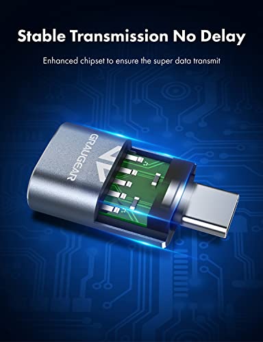 GRAUGEAR USB C to USB Adapter Pack of 2, 10Gbps Data Transfer, USB C Male to USB A Female Adapter 10Gbps, Compatible with PC, Laptop, MacBook, iPhone, iPad, Apple Watch, USB Charger, Type C Devices