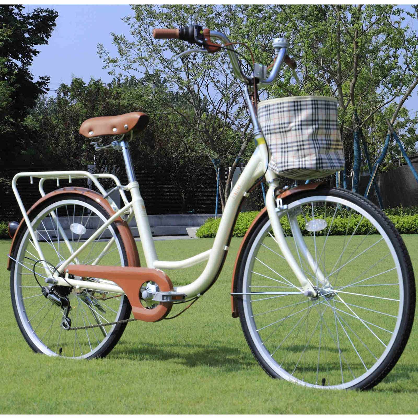 Dinling 24/26 inch Women Bikes 7-Speed Shifters Beach Cruiser Bike - with Comfortable Seats and Baskets & Back Seats (26 inch)