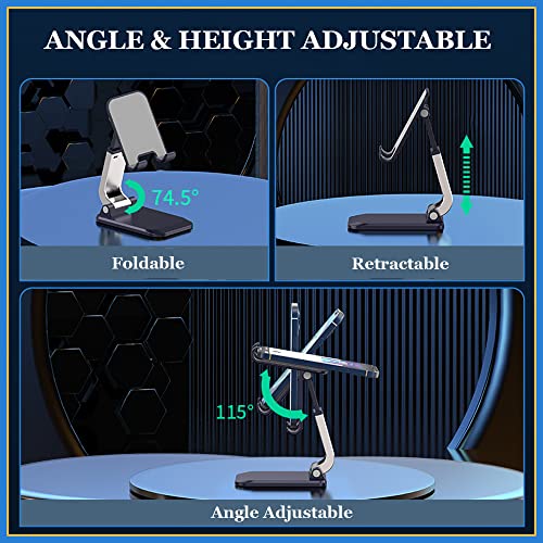 scorking 2-Pack Foldable Cell Phone Stand for Desk, Portable Phone Holder iPhone Stand with Storage Bag, Height & Angle Adjustable Desktop Phone Cradle Mount Dock iPad Stand Tablet Holder