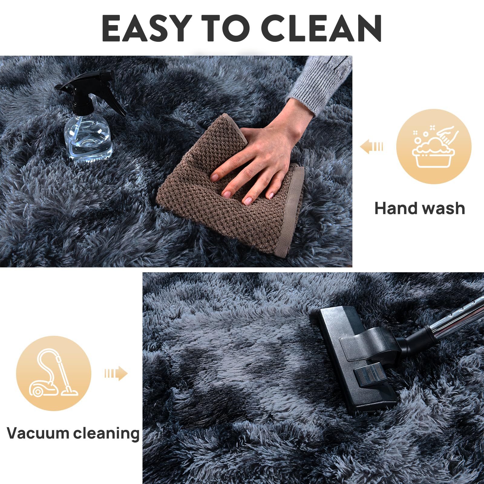 Isdook Anti-Skid Rectangular Fuzzy Rug Fluffy Rug for Living Room Non-Slip Shag Fuzzy Rug for Nursery Tie-Dyed Blue Grey Rectangle 2x3 Feet