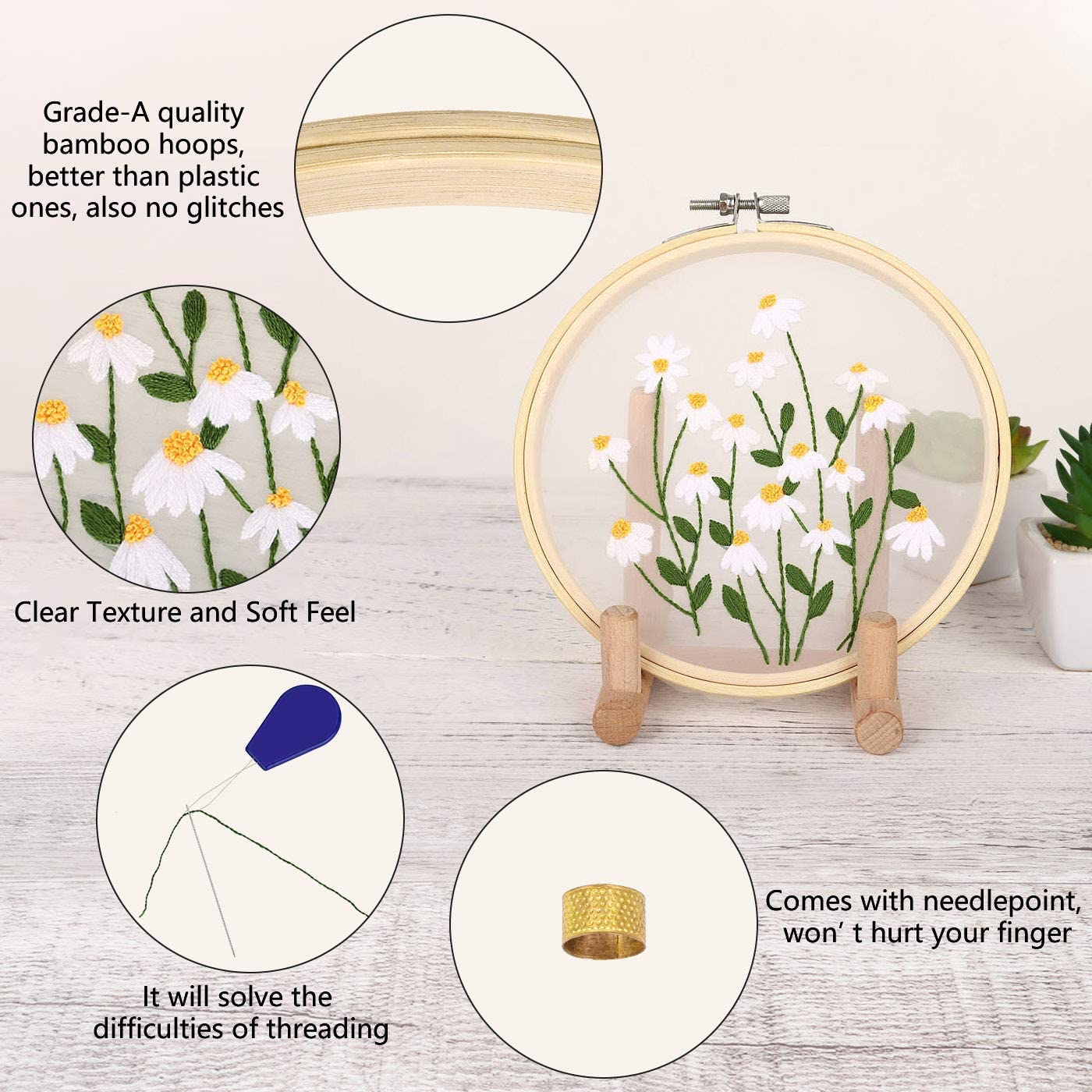 Embroidery Starter Kit with Pattern Set of 3, Cross Stitch Set for Adults, Stamped Embroidery Kits for Beginners, Including 3 Embroidery Hoop