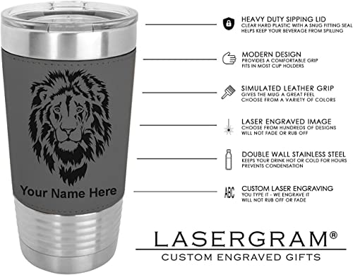 LaserGram 20oz Vacuum Insulated Tumbler Mug, Penguin, Personalized Engraving Included (Faux Leather, Gray)