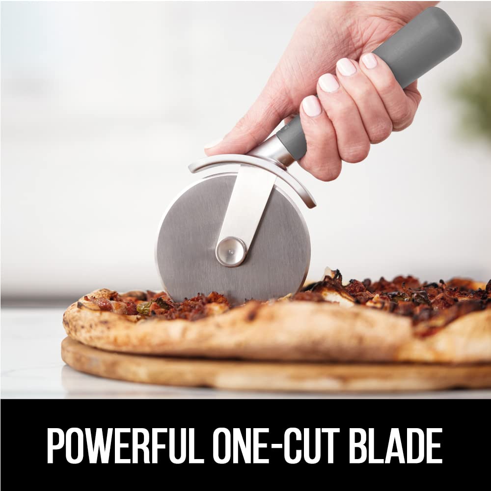 Gorilla Grip Manual Can Opener and Pizza Cutter, Can Opener Includes Built in Bottle Opener, Pizza Cutter is Rust Resistant, Both in Gray Color, 2 Item Bundle