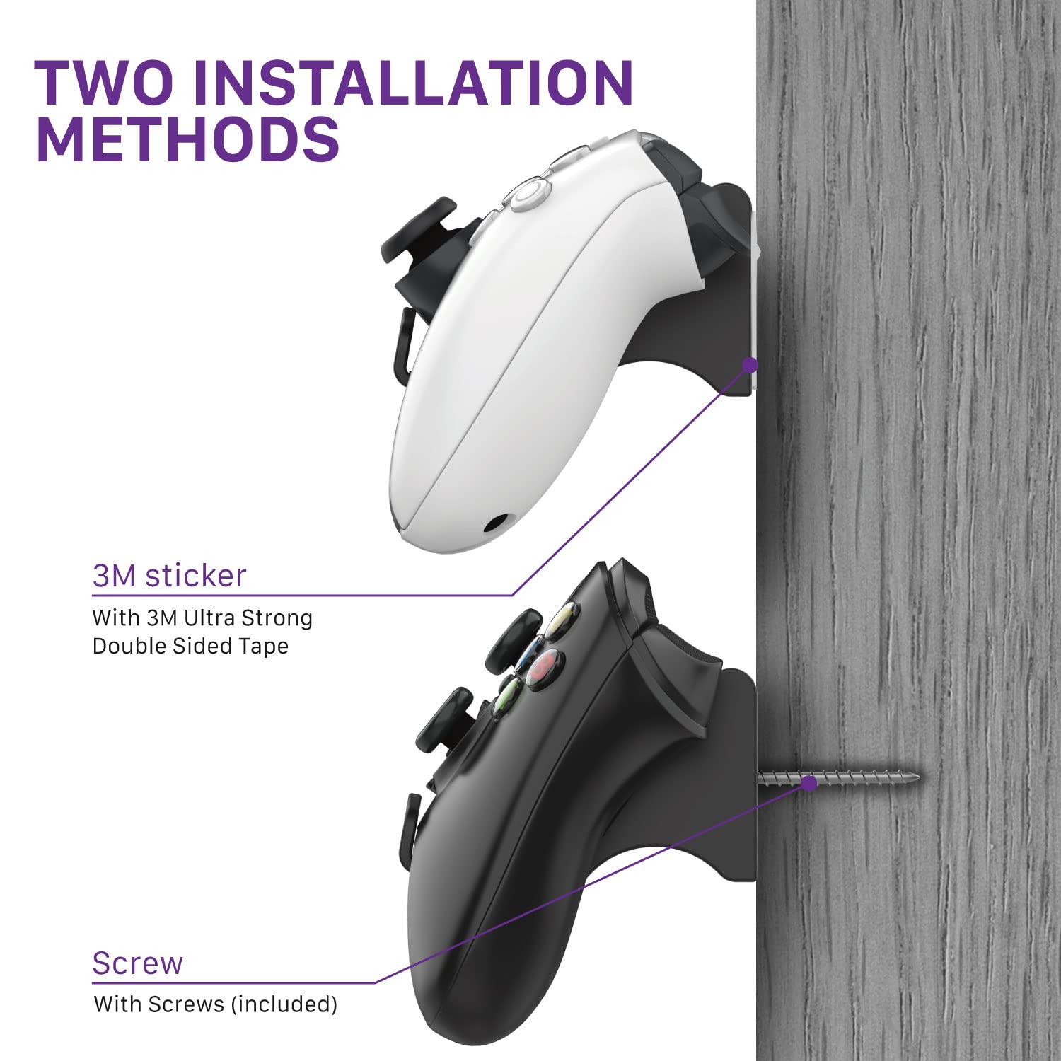 Fosmon Anti-Slip Wall Mount Holder Stand for Gaming Controller and Headphones - 2 Packs, Compatible with PS5 PS4 PS3, Xbox Series X/S, One, 360, Elite Controller, Switch Pro Controller and Headset