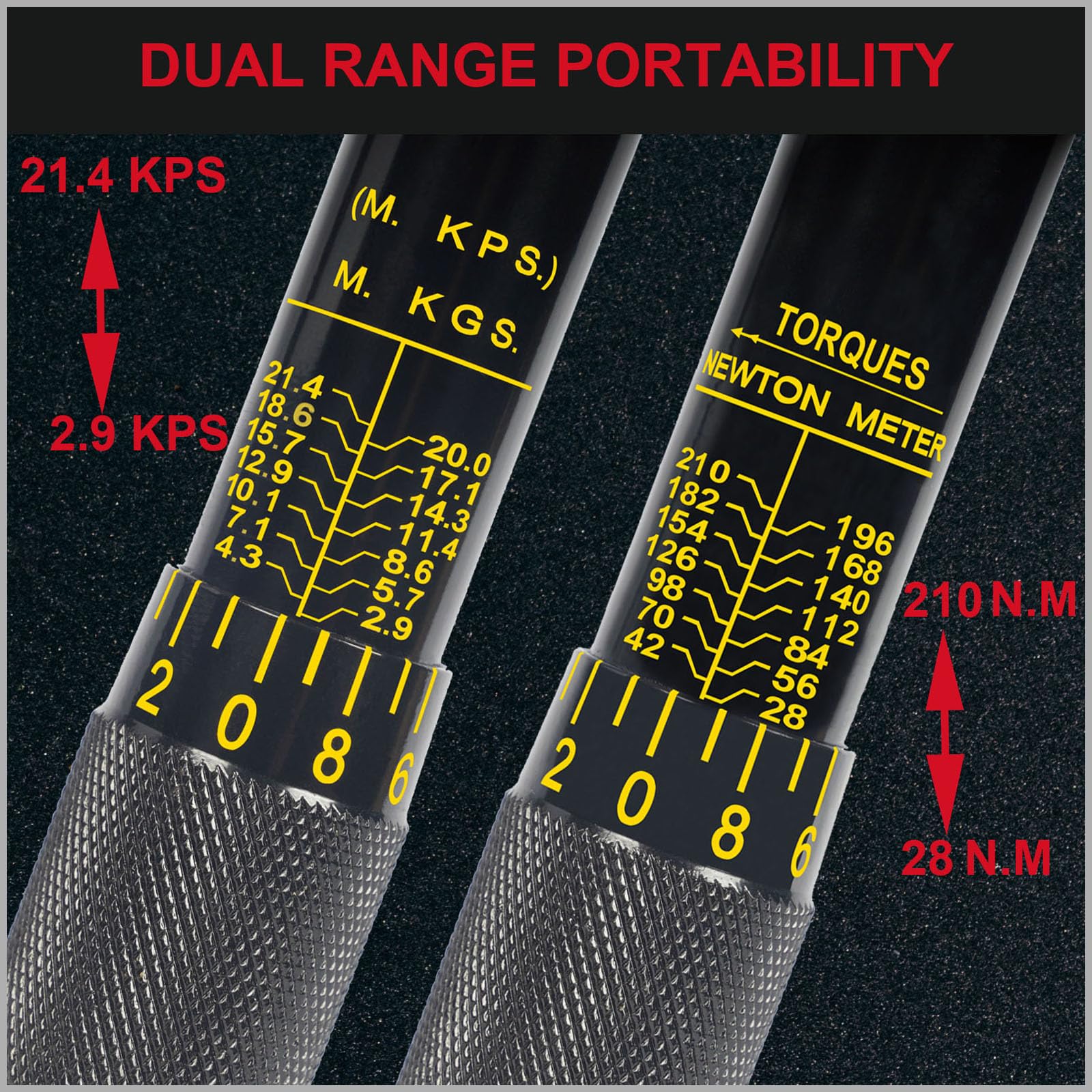 DEVONNT 1/2 Inch Drive Torque Wrench - 20-155 ft.lb/28-210 Nm, Dual-Direction Adjustable 72 tooth Click Torque Wrench with Buckle for Bicycle, Moto, Car Maintenance.Black