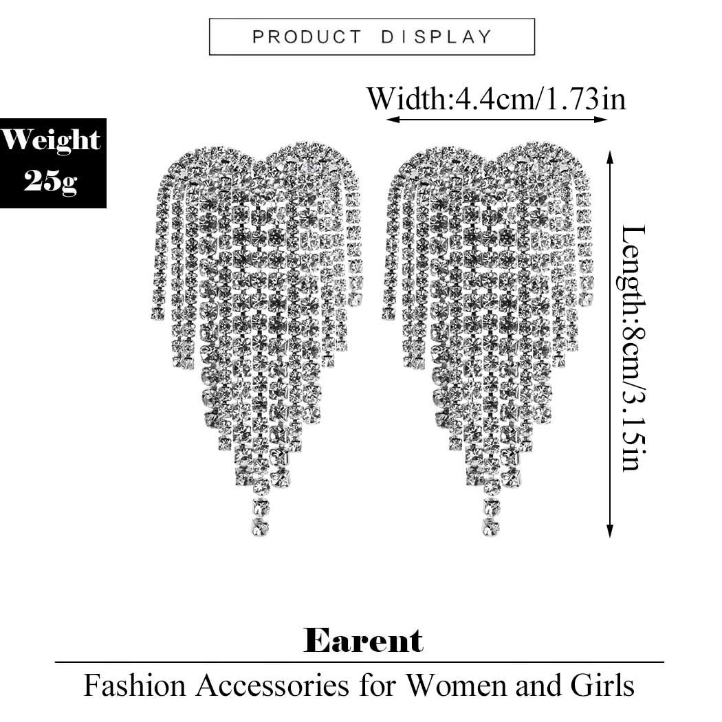 Earent Tassel Rhinestone Earrings Jewelry Silver Sparkly Dangling Fringe Earring Long Chandelier Wedding Prom Earring for Women
