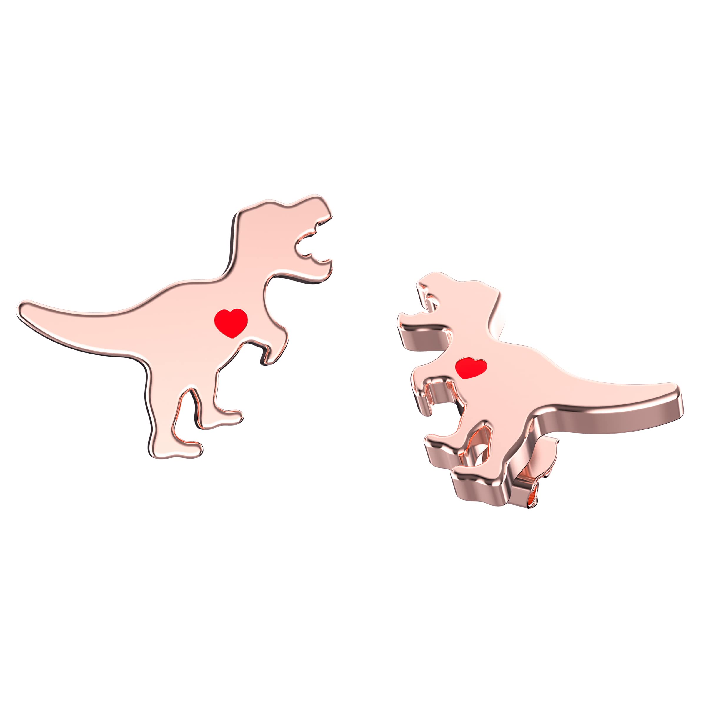Dinosaur Earrings T-Rex Stud Set for Women and Girls β Cute Heart Design with Message Card (Rose Gold)