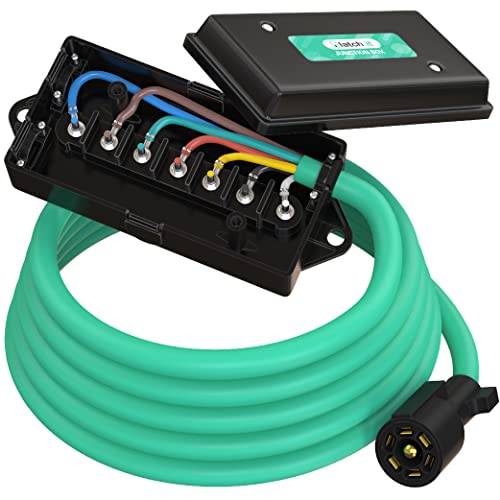 LATCH.IT Trailer Wiring Harness Kit | 8 Foot 7 Way Trailer Cord with Junction Box Bundle | Trailer Junction Box | Color-Coded Trailer Wire kit for Convenience | Durable 10-14 AWG Copper Wires!