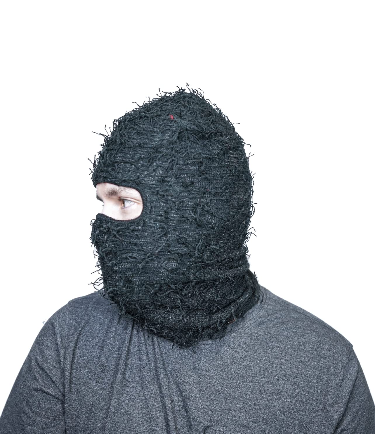 Fuzzy Shiesty Balaclava Distressed Knitted Full Face Ski Mask Winter Windproof Neck Warmer for Men & Women, Yeat Inspired (Black)