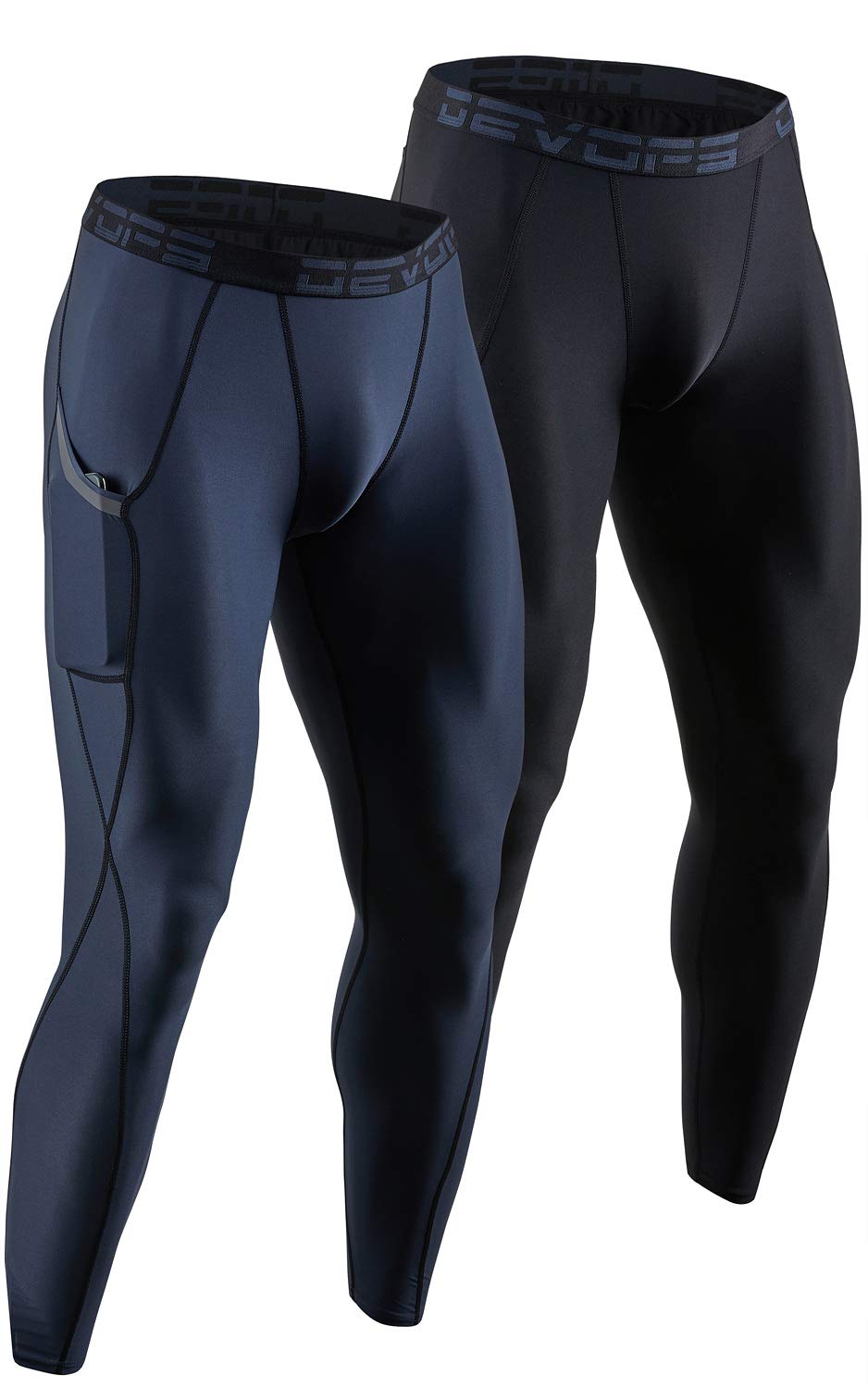 DEVOPS 2 Pack Men's Compression Pants Athletic Leggings with Pocket (Medium, Black/Charcoal)