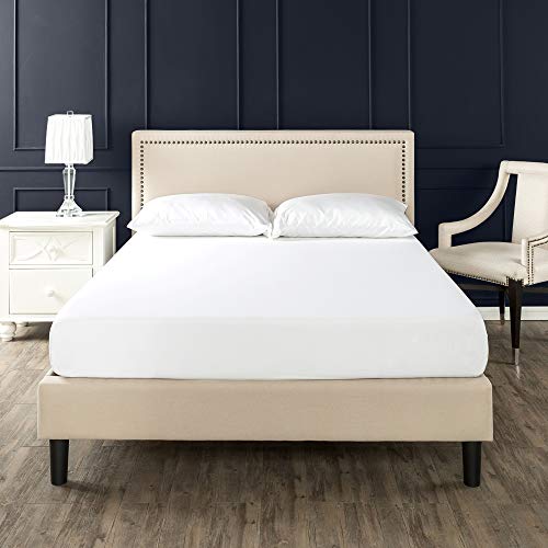 ZINUS Julio Upholstered Platform Bed Frame, Mattress Foundation, Nailhead Platform Bed Frame, Wood Slat Support, No Box Spring Needed, Easy Assembly, King