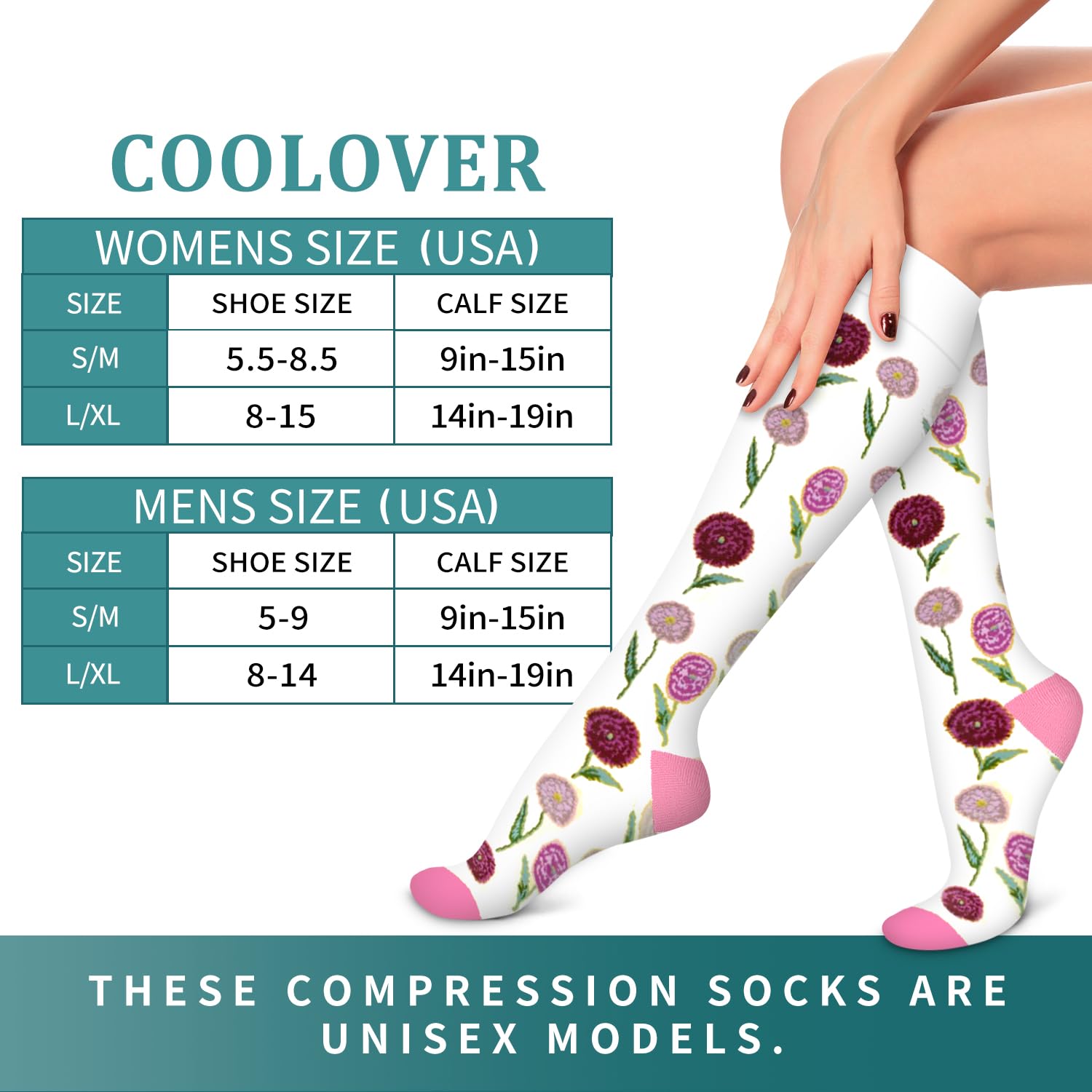COOLOVER Compression Socks for Women and Men - Best for Circulation, Running, Athletic, Recover, Nurse, Travel