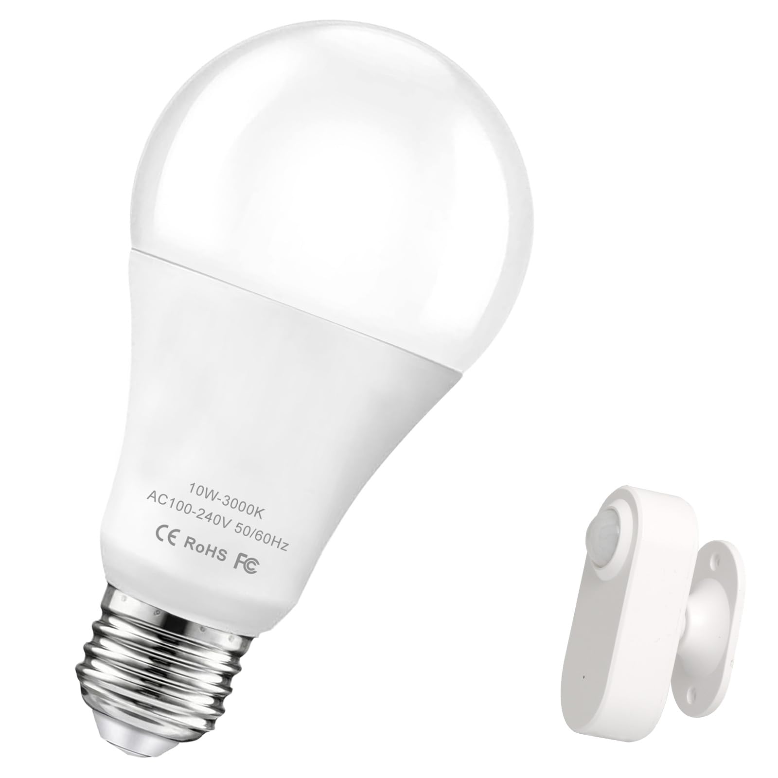 Motion Sensor Light Bulbs, 10W (120W Equivalent) 1200lm Motion Activated Dusk to Dawn Security LED Bulb, 3000K Warm White, A19/E26, Auto On/Off Indoor Outdoor Lighting, for Garage Basement Hallway