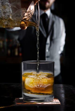 Etched Scotch Glass,Personalized Rocks Glass, Custom Whiskey Glass, Engraved Bourbon Glass, His and her name engraved scotch Glasses, Customized Snifter Glass